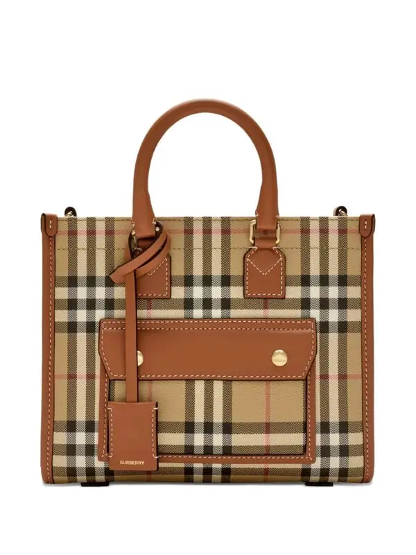 Burberry Mini Freya Tote Bag In Check Coated Cotton Blend - Multicolor