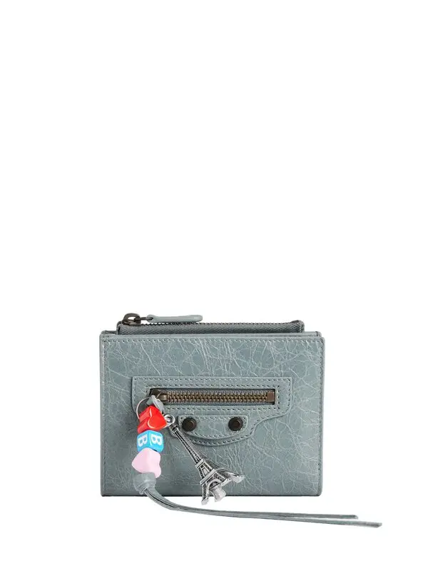 Balenciaga Le City Bifold Wallet In Arena Lambskin With Charms - Blue
