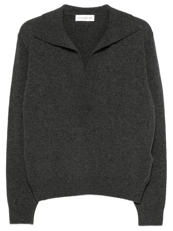 Victoria Beckham Genevieve Wool & Cashmere Blend Polo Collar Jumper - Gray