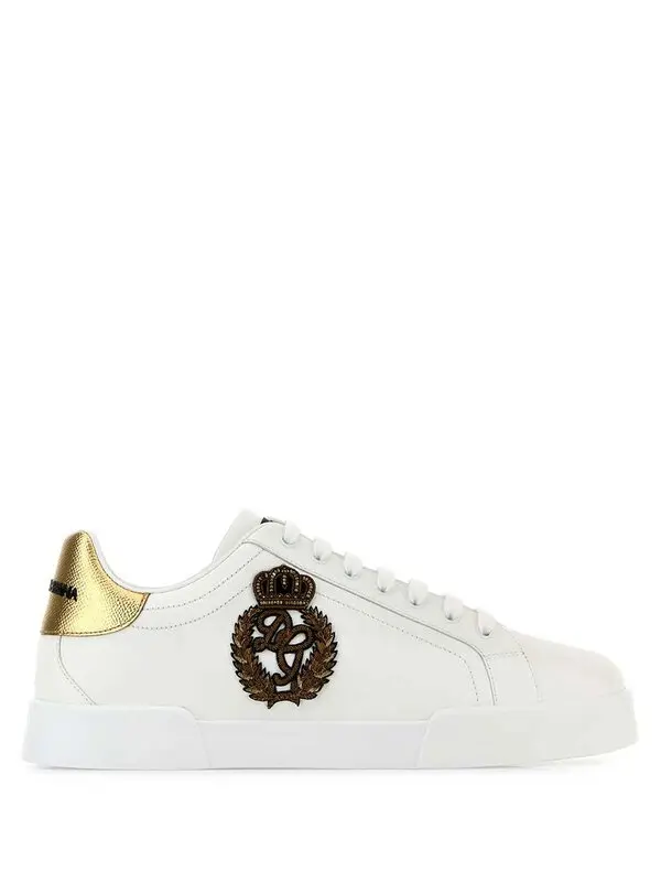 Dolce & Gabbana Sneakers Portofino In Vitello Nappato Con Patch Corona - Multicolor