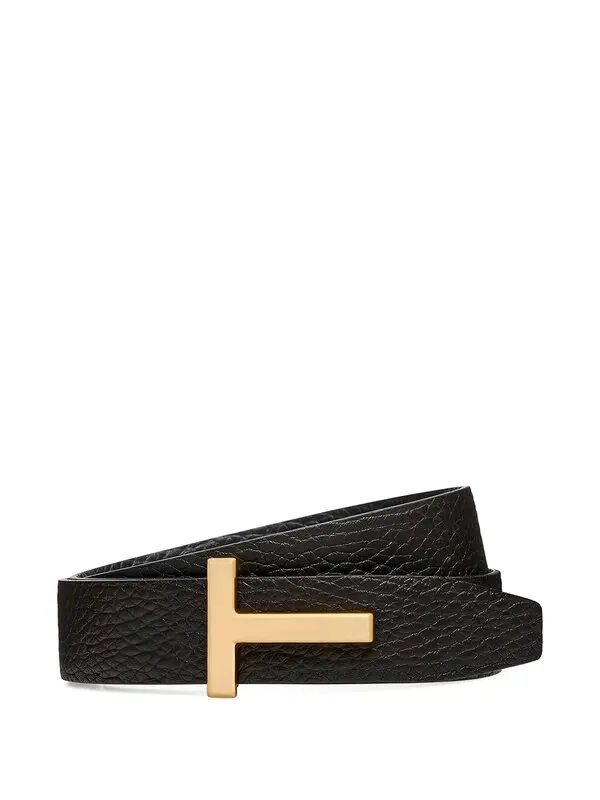 TOM FORD Grained Leather T-buckle Belt - Gray