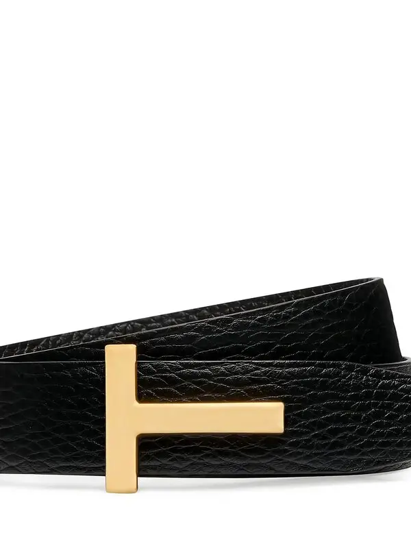 TOM FORD Grained Leather T-buckle Belt - Gray