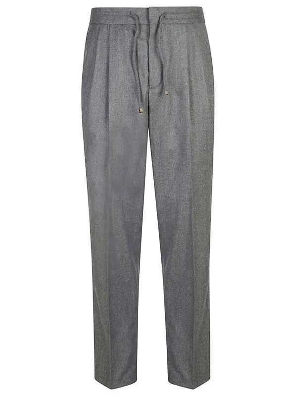 Brunello Cucinelli Wool Flannel Leisure Fit Trousers With Double Pleats - Gray