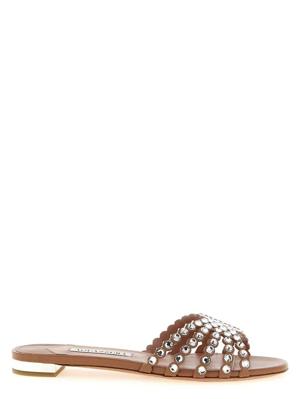 AQUAZZURA Tequila Embellished Leather Slides - Pink