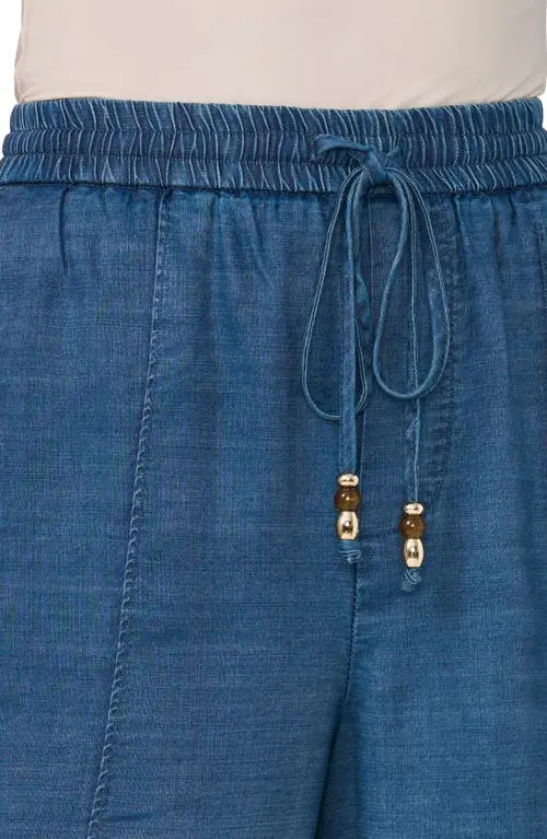 CECE DUPRAZ Pintuck Chambray Wide Leg Crop Pants