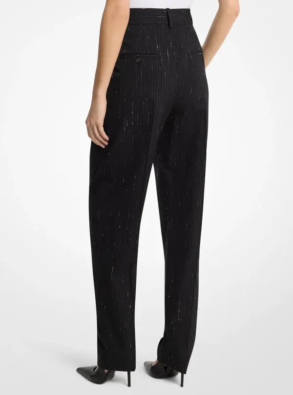Michael Kors Dru Pleated Pinstriped Sequin Stretch Wool Trousers