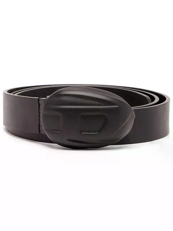 DIESEL® Logo Buckle Leather Belt - Black