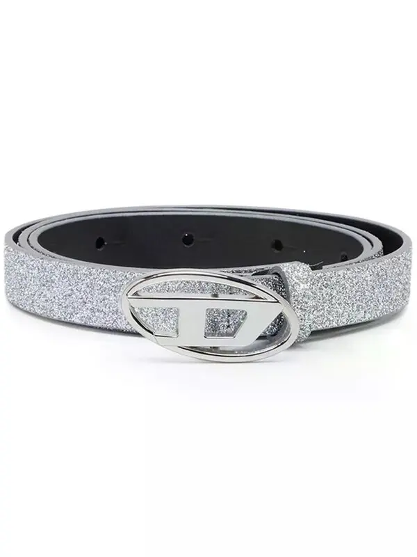 DIESEL® Glitter Belt With Logo Buckle - Silver