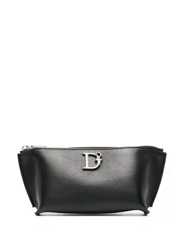 Dsquared2 Logo Plaque Leather Makeup Bag