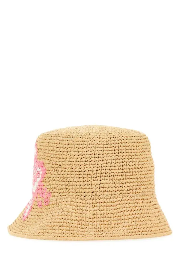 Prada Raffia Bucket Hat - Brown