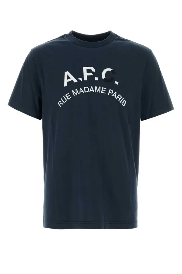 A.p.c. Navy Cotton T-shirt With Graphic Logo - Blue