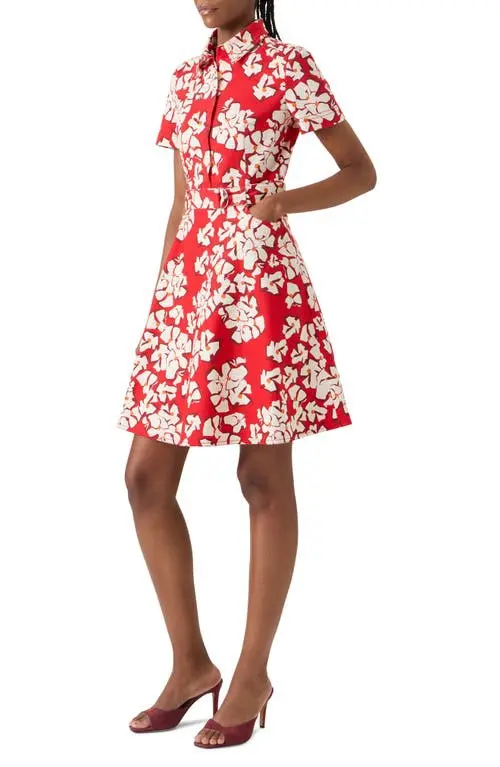 Akris Belted Floral Stretch Denim Shirtdress