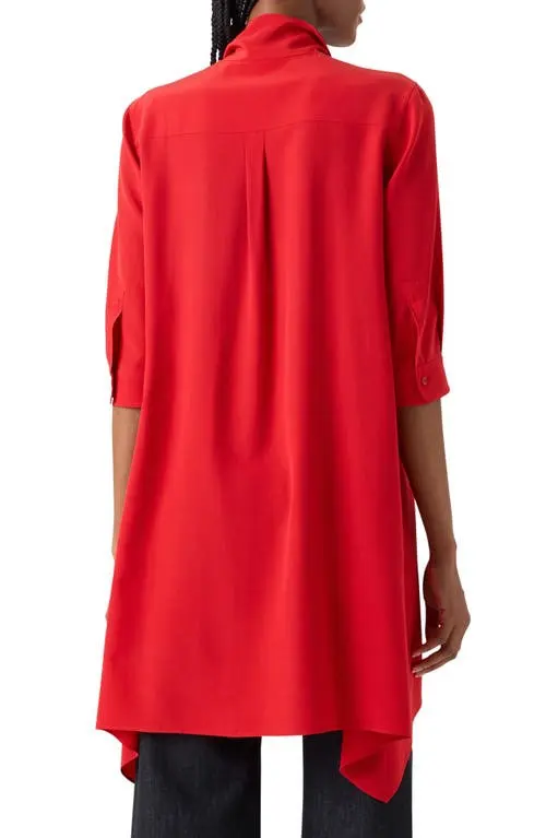 Akris Silk Crepe De Chine Tie Neck Handkerchief Hem Top