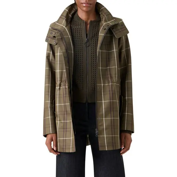 Akris Plaid Techno Taffeta Hooded Jacket - Olive