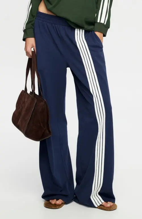 Lioness Red Track Pants With Asymmetric Stripes - Deep Navy