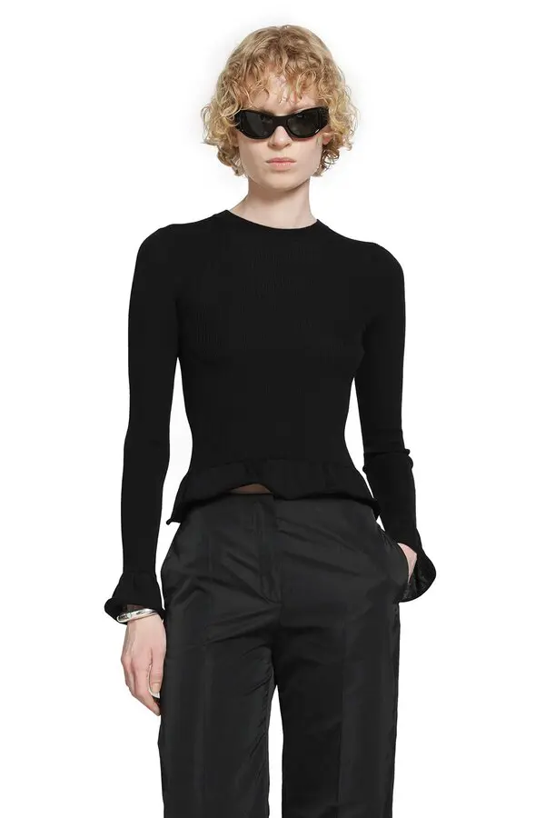 JIL SANDER Ruffled Wool Jumper - Black
