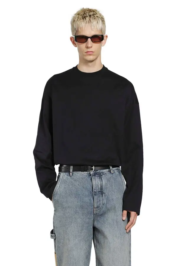 JIL SANDER Cotton Crewneck Long Sleeve T-shirt - Black