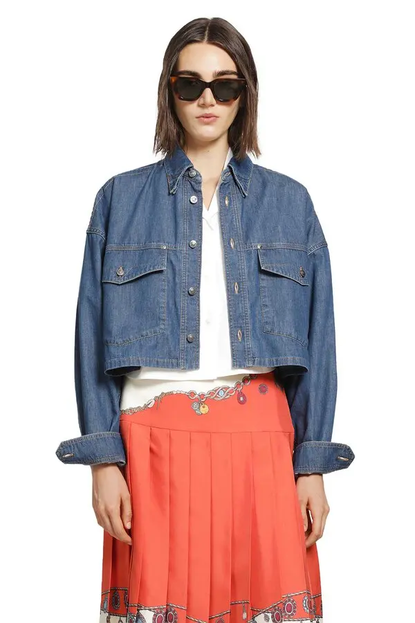 Versace Chambray Denim Crop Shirt