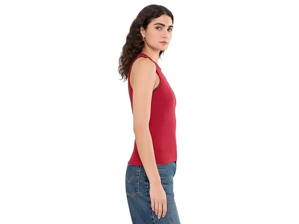 Madewell Bliss Tank Ribbed Crewneck Sleeveless Top - Red