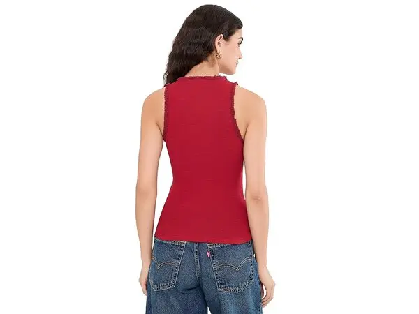 Madewell Bliss Tank Ribbed Crewneck Sleeveless Top - Red
