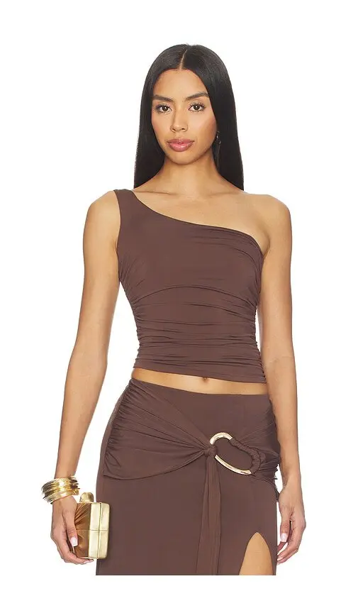 Bardot Dion One Shoulder Cropped Top - Chocolate