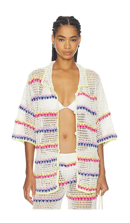 Celiab Crochet Striped Button-up Top - Multi