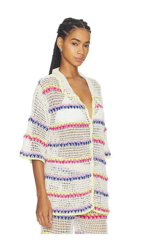 Celiab Crochet Striped Button-up Top