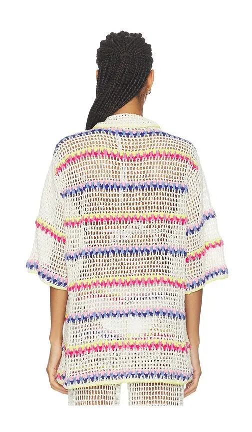 Celiab Crochet Striped Button-up Top
