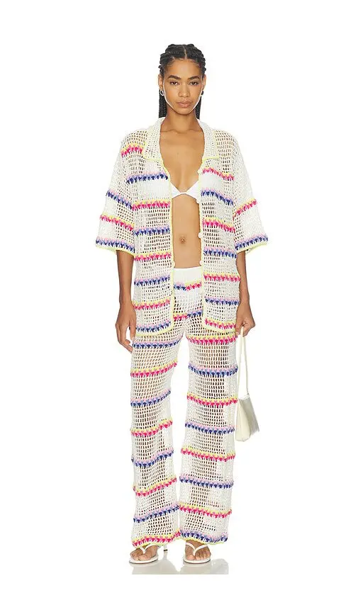 Celiab Crochet Striped Button-up Top