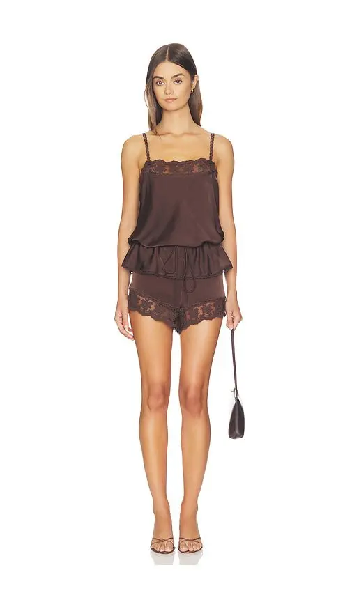 Bardot Bonita Satin Lace Trim Top
