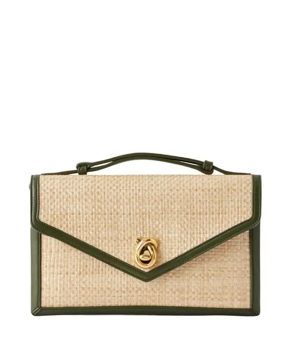Bottega Veneta Knot Lock Woven Raffia Shoulder Bag