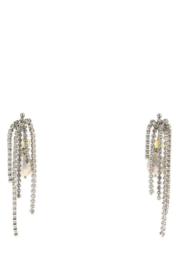 Dries Van Noten Embellished Metal Earrings With Pearl Detail - Silver