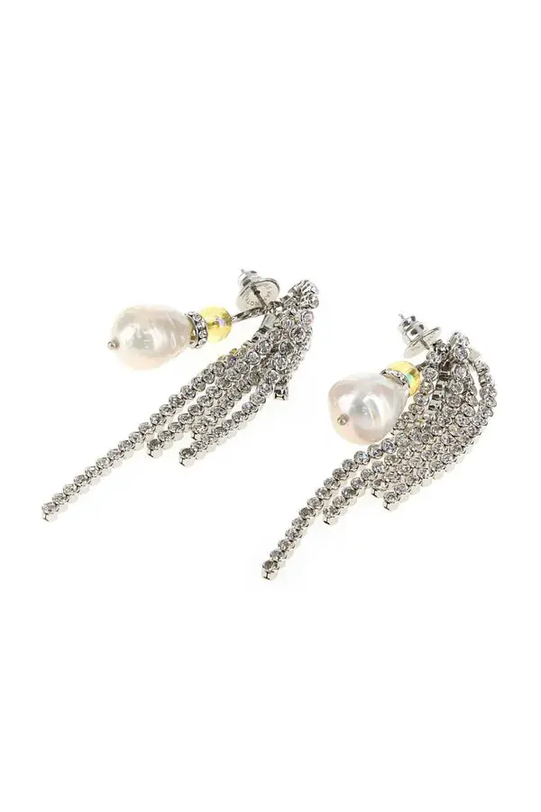 Dries Van Noten Embellished Metal Earrings With Pearl Detail