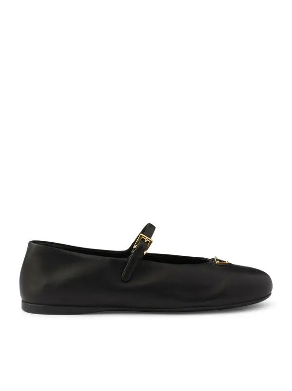 Prada Nappa Leather Ballet Flats With Logo Buckle - Black