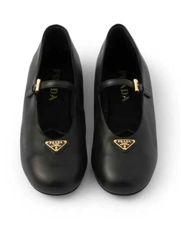 Prada Nappa Leather Ballet Flats With Logo Buckle - Black