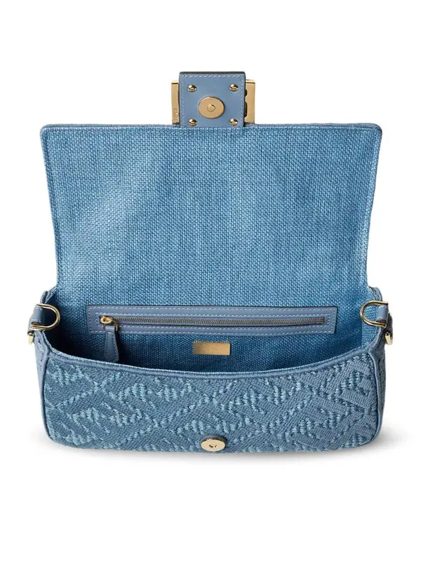 Fendi Baguette Bag In Woven Raffia With Ff Embroidery - Multicolor