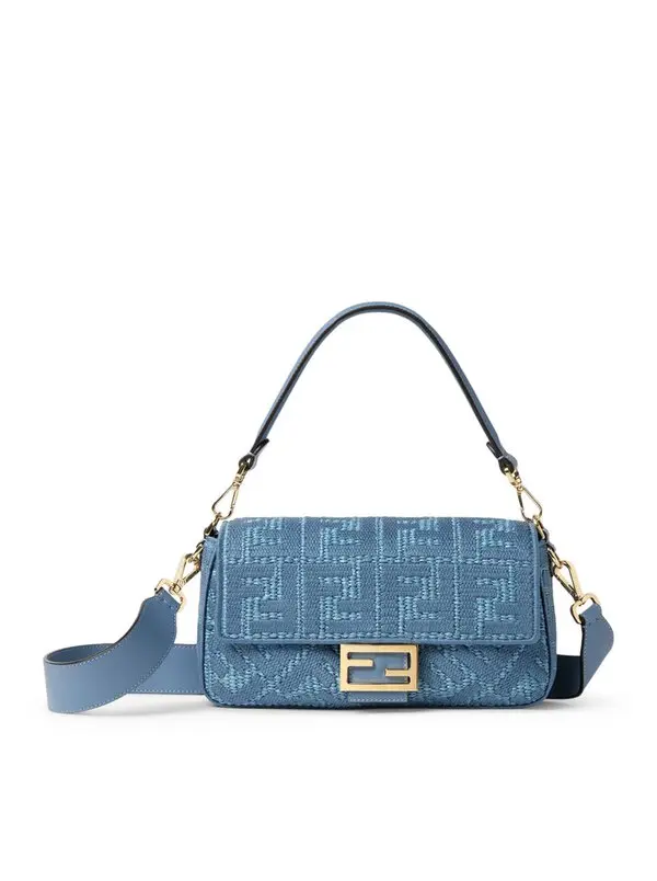 Fendi Baguette Bag In Woven Raffia With Ff Embroidery - Multicolor