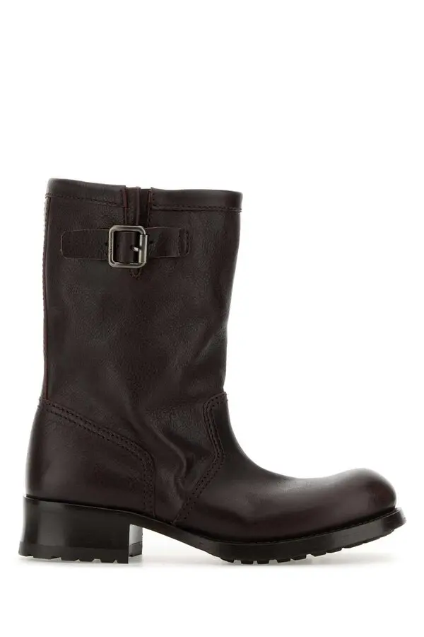 Prada Calf Leather Ankle Boots - Brown