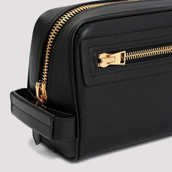 TOM FORD Grained Leather Toiletry Case With Front Zip Pocket - Black