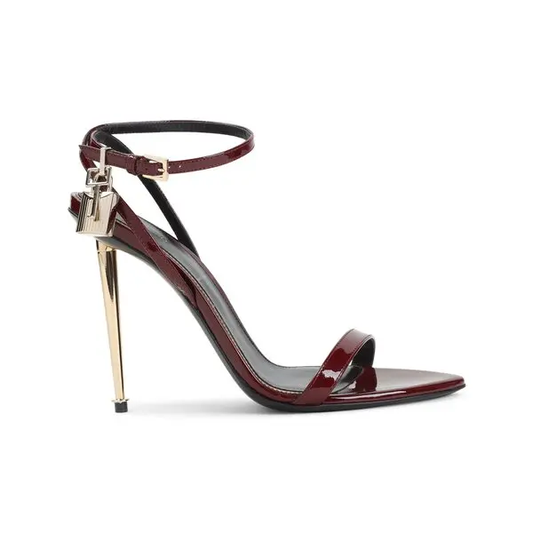 TOM FORD Patent Leather Stiletto Sandals With Padlock Charm - Red