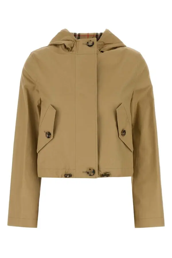 Burberry Beige Gabardine Jacket With Hood