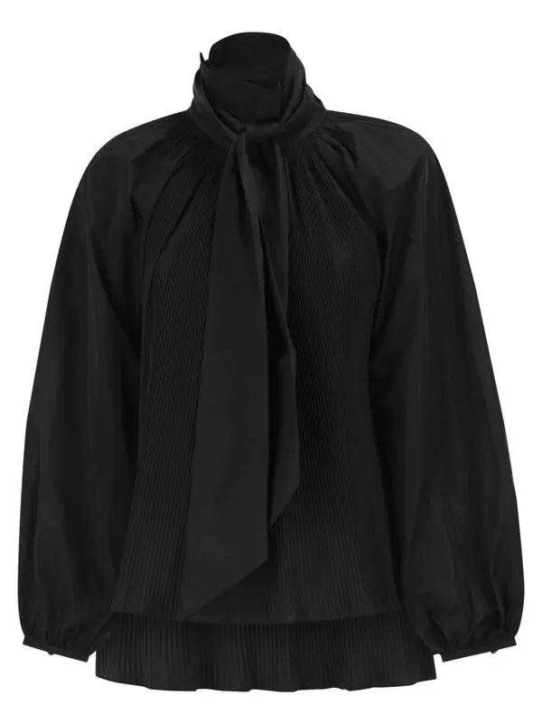 Max Mara Pleated Blouse With Neck Bow - Black