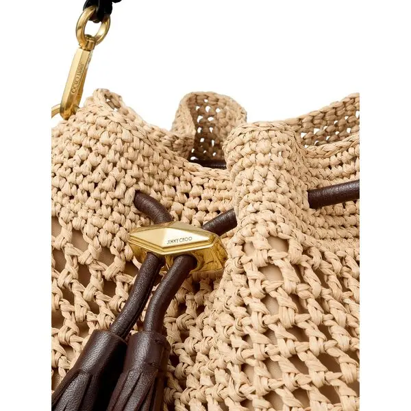 JIMMY CHOO Raffia Bucket Bag With Beaded Top Handle
