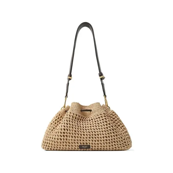 JIMMY CHOO Raffia Bucket Bag With Beaded Top Handle