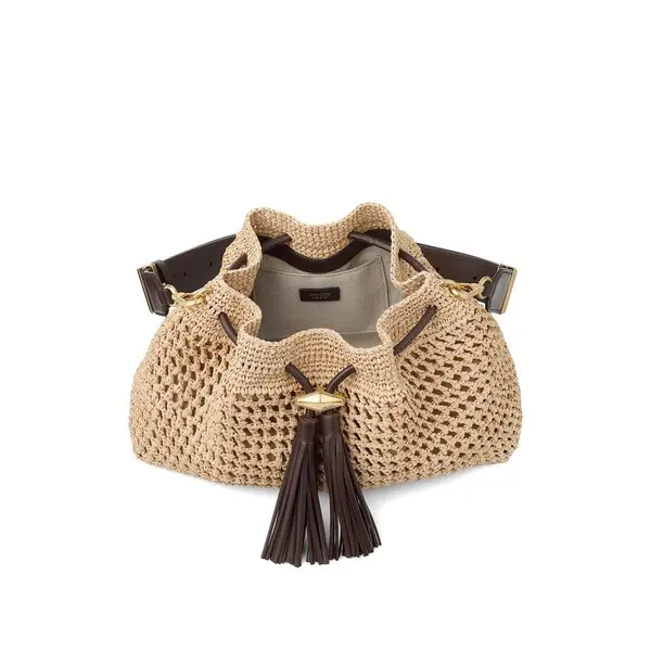 JIMMY CHOO Raffia Bucket Bag With Beaded Top Handle