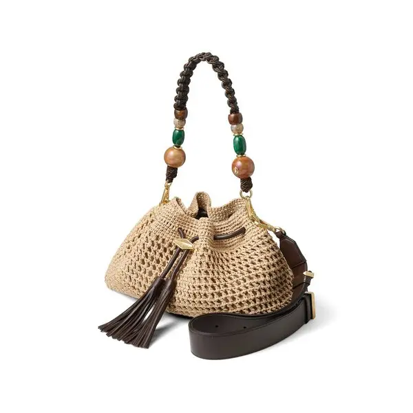 JIMMY CHOO Raffia Bucket Bag With Beaded Top Handle