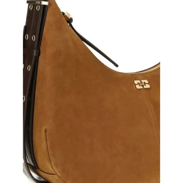 GANNI Suede Shoulder Bag - Cream