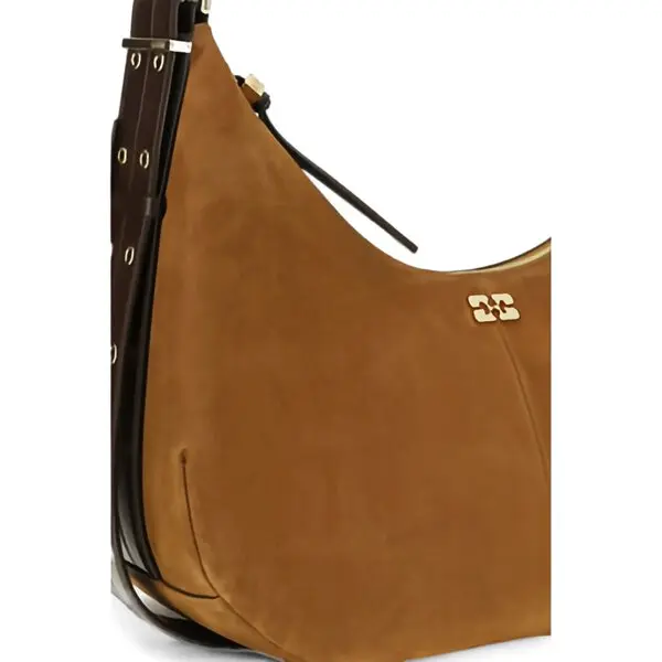 GANNI Suede Shoulder Bag - Cream