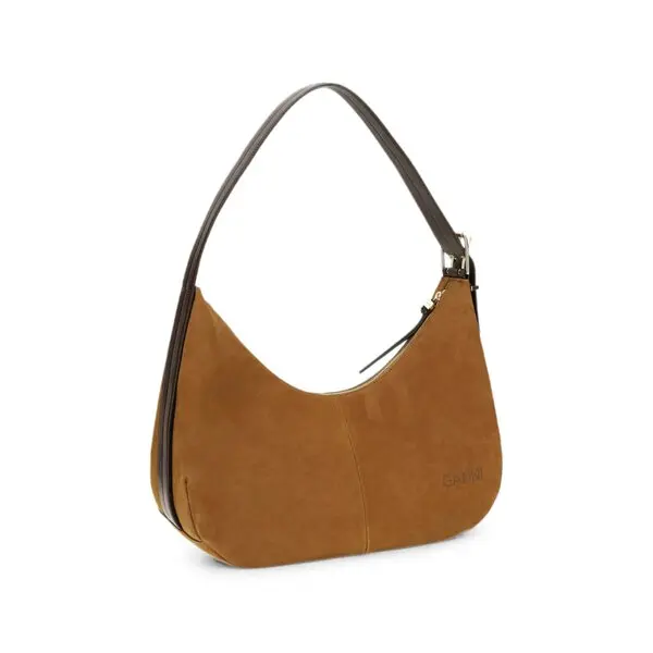 GANNI Suede Shoulder Bag - Cream