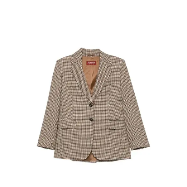 Max Mara Houndstooth Virgin Wool Blazer - Brown